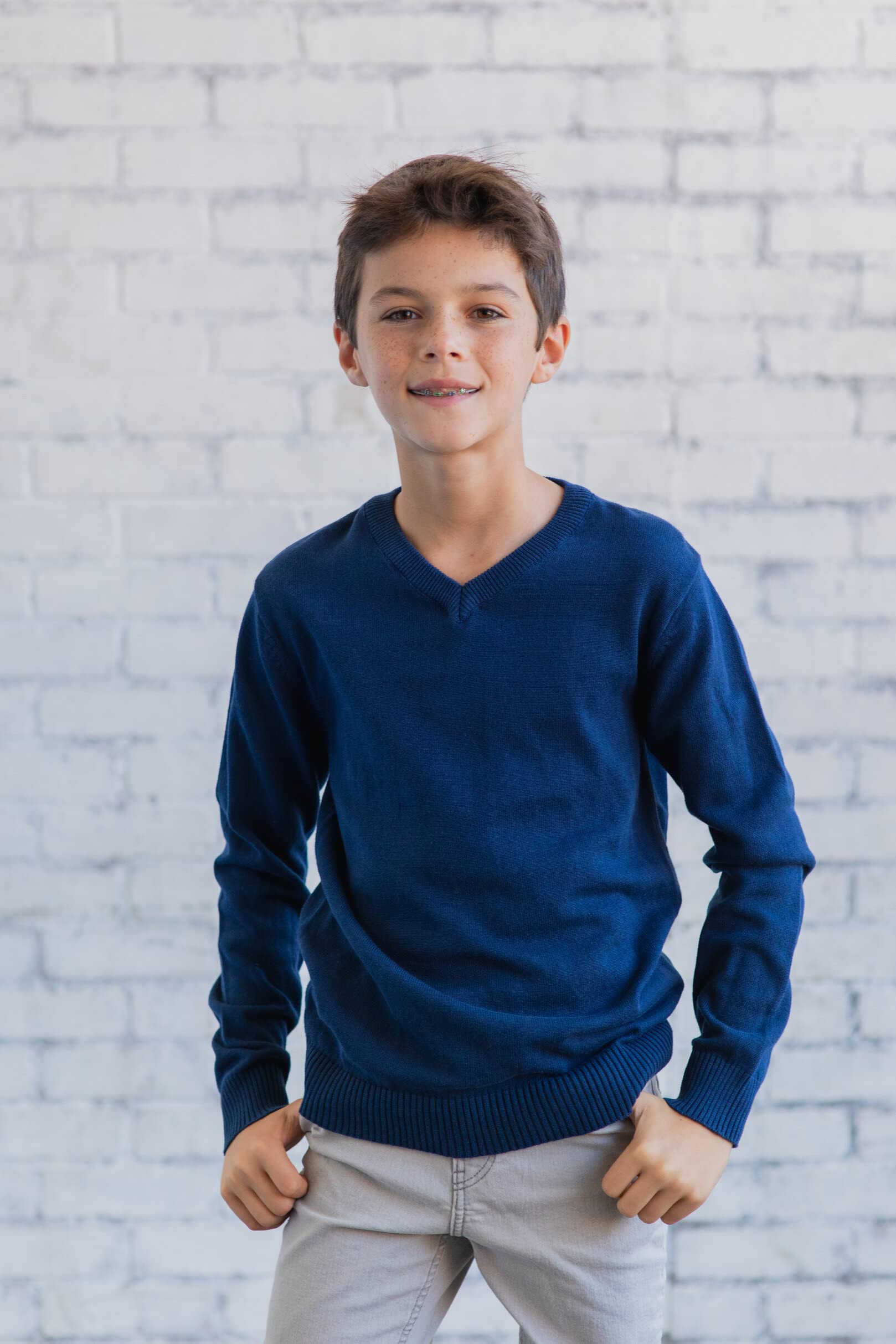 Cozeeme Little Boys V-Neck Long Sleeve Sweater Red 7-8