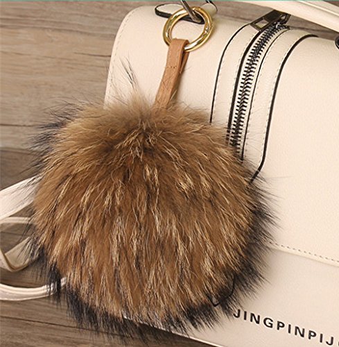 Fosrion 6.3" Diameter Big Raccoon Fur Pom Ball for Shoes Boots Hat Handbag Charms DIY Snap Button or Clasp (Clasp, Natural)
