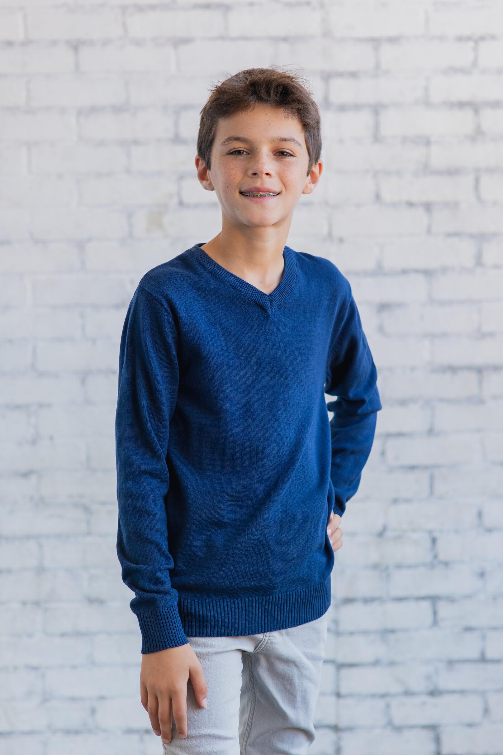 Cozeeme Little Boys V-Neck Long Sleeve Sweater Red 7-8
