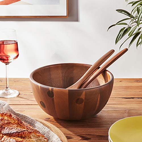 KATE SPADE Deco Dot Salad Bowl with Servers, 1.85 LB, Brown
