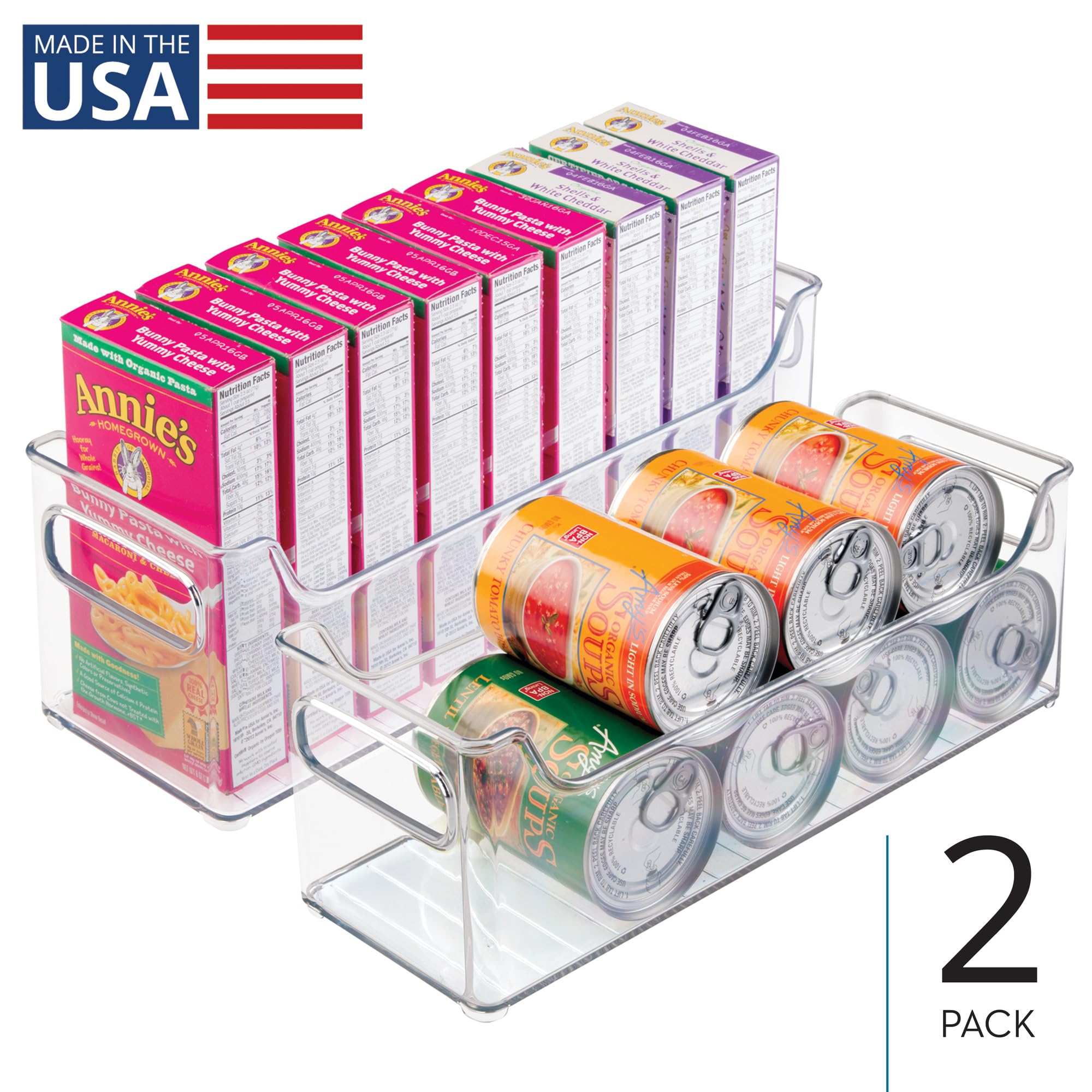 iDesign B00TFDFS6E Plastic Fridge and Freezer Storage Organizer Bin With Handles, Clear Bin for Food, Drinks, Produce Organization, BPA-Free , 14.5" x 5" x 5", Set of 2, Clear