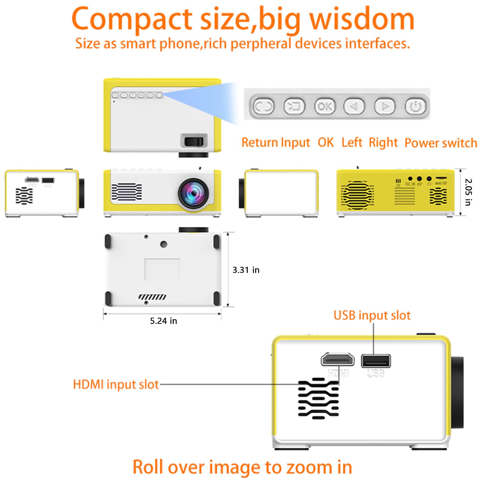Mini Projector LED Portable Projector Supports Hd 1080p Outdoor Mobile Power Supply Camper Apartment Classroom Must Haves Electronics Tech Gadgets Birthday Gifts for Men Personalized Gifts