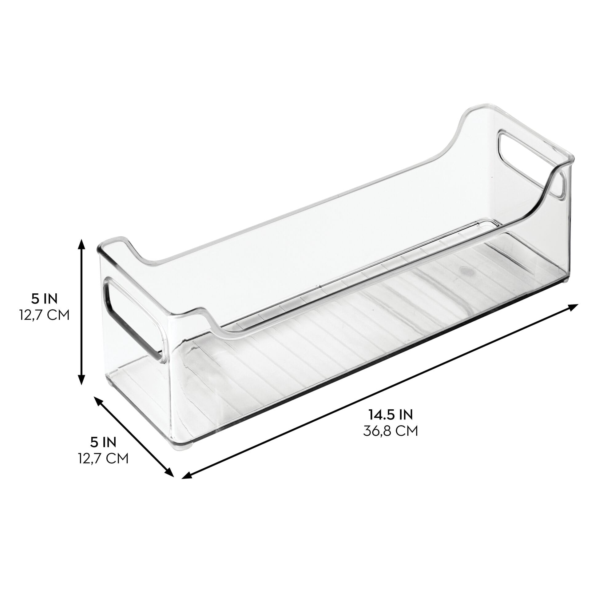 iDesign B00TFDFS6E Plastic Fridge and Freezer Storage Organizer Bin With Handles, Clear Bin for Food, Drinks, Produce Organization, BPA-Free , 14.5" x 5" x 5", Set of 2, Clear