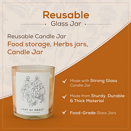 Blessed is She, Light of Mercy Candle, Lavender and Cedarwood Essential Oils, Candle in Glass, 74 - 80 Hours Long Burning Candle