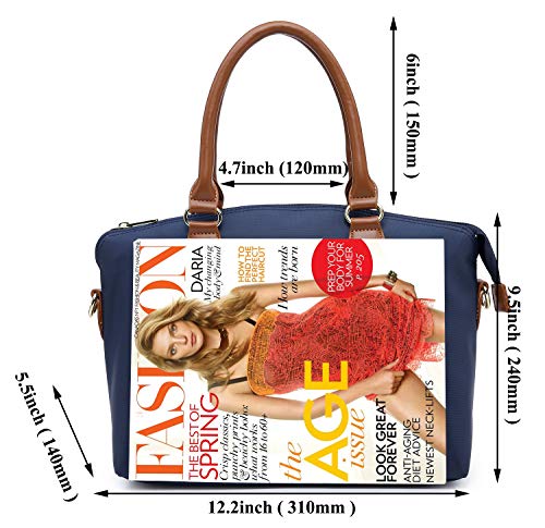 NNEE Water Resistance Nylon Top Handle Satchel Handbag with Multiple Pocket Design - Navy