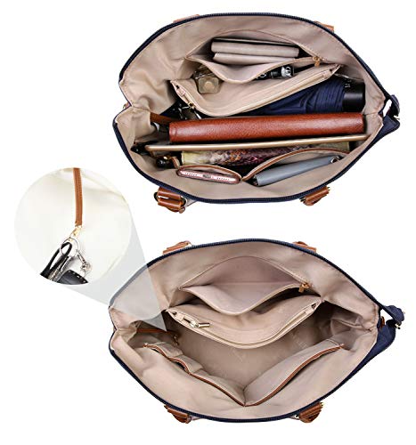 NNEE Water Resistance Nylon Top Handle Satchel Handbag with Multiple Pocket Design - Navy