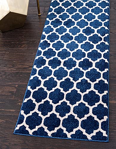 Unique Loom Trellis Collection Modern Morroccan Inspired with Lattice Design Area Rug, Runner 2' 0" x 6' 1", Dark Blue/Navy Blue