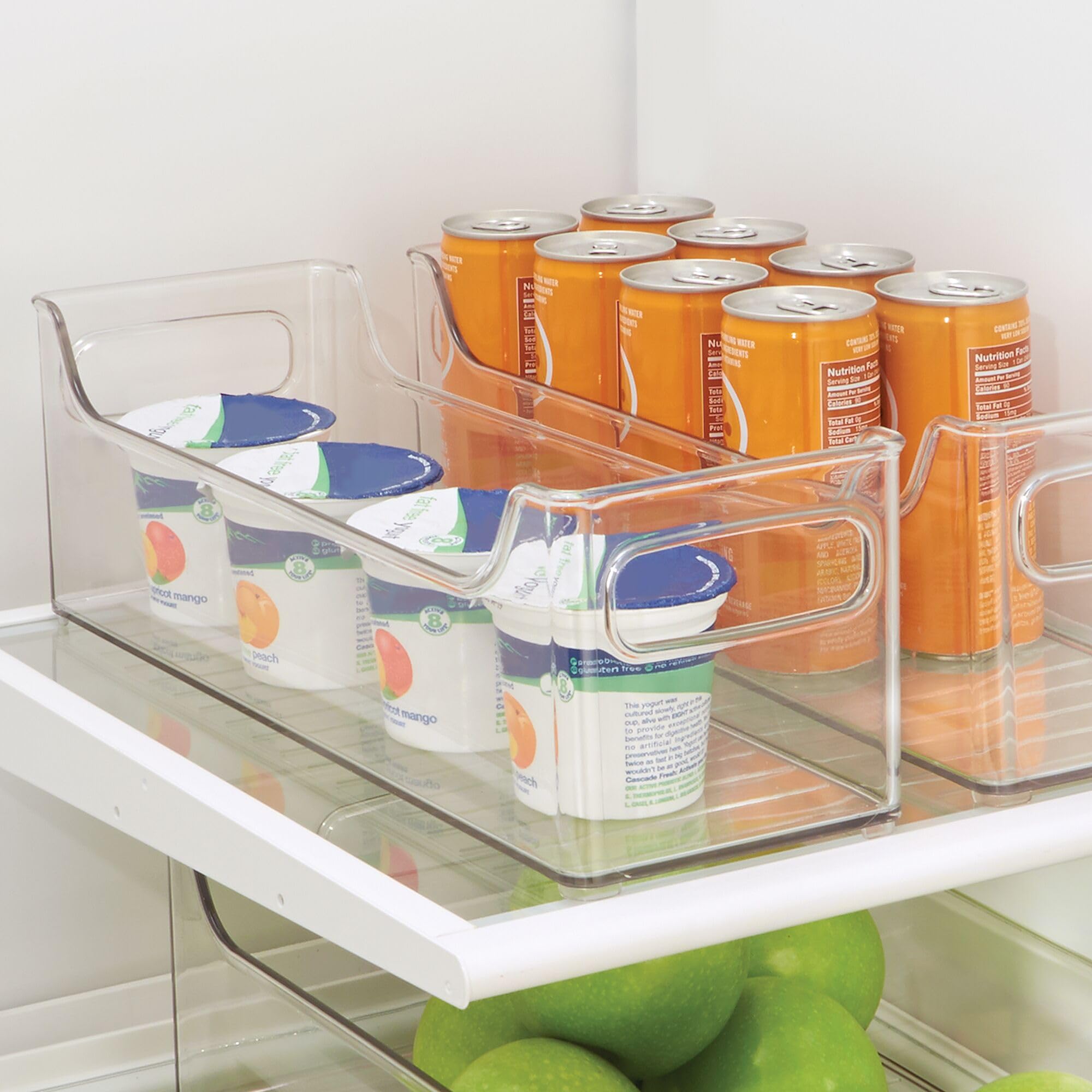 iDesign B00TFDFS6E Plastic Fridge and Freezer Storage Organizer Bin With Handles, Clear Bin for Food, Drinks, Produce Organization, BPA-Free , 14.5" x 5" x 5", Set of 2, Clear