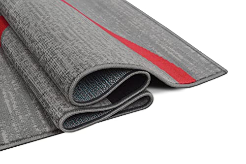 Allstar 5x7 Modern Accent Rug in Grey with Red Abstract Overlapping Curve Design (5' 2" x 7' 0")