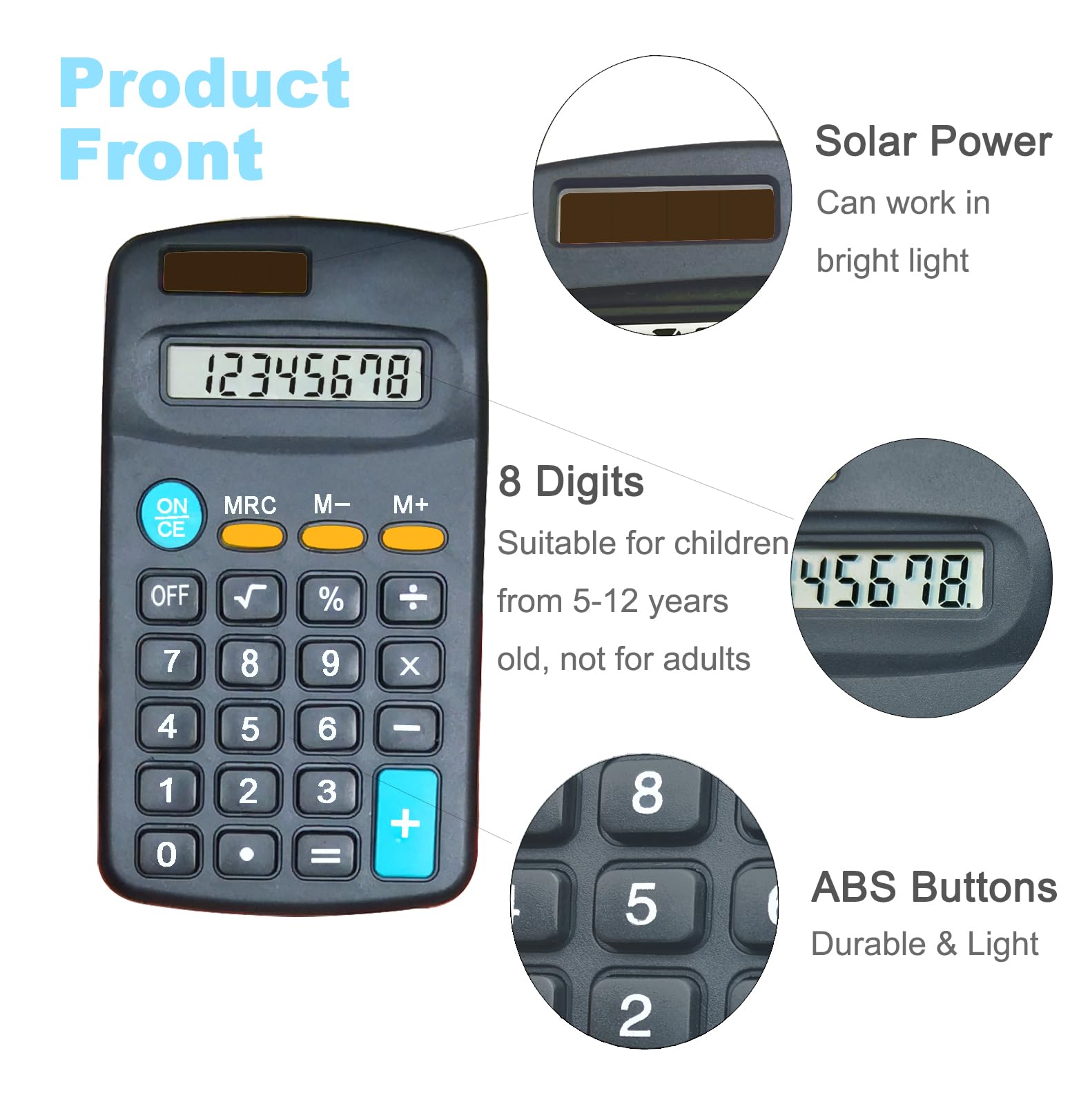 Basic Calculator Dual Power 8 Digit Desktop Calculator (Black,Set of 5)