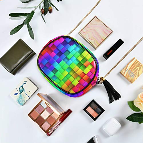 ALAZA Women's Rainbow of Colorful Boxes Cross Body Bag Chain Shoulder Handbag Purse with Tassel