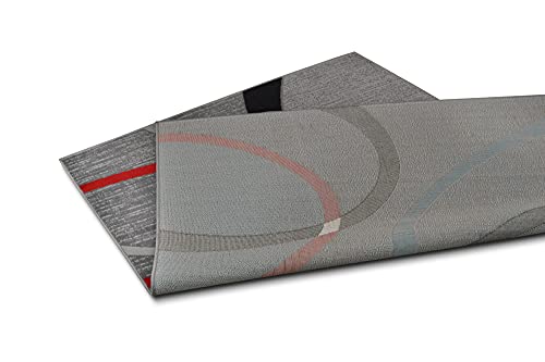 Allstar 5x7 Modern Accent Rug in Grey with Red Abstract Overlapping Curve Design (5' 2" x 7' 0")