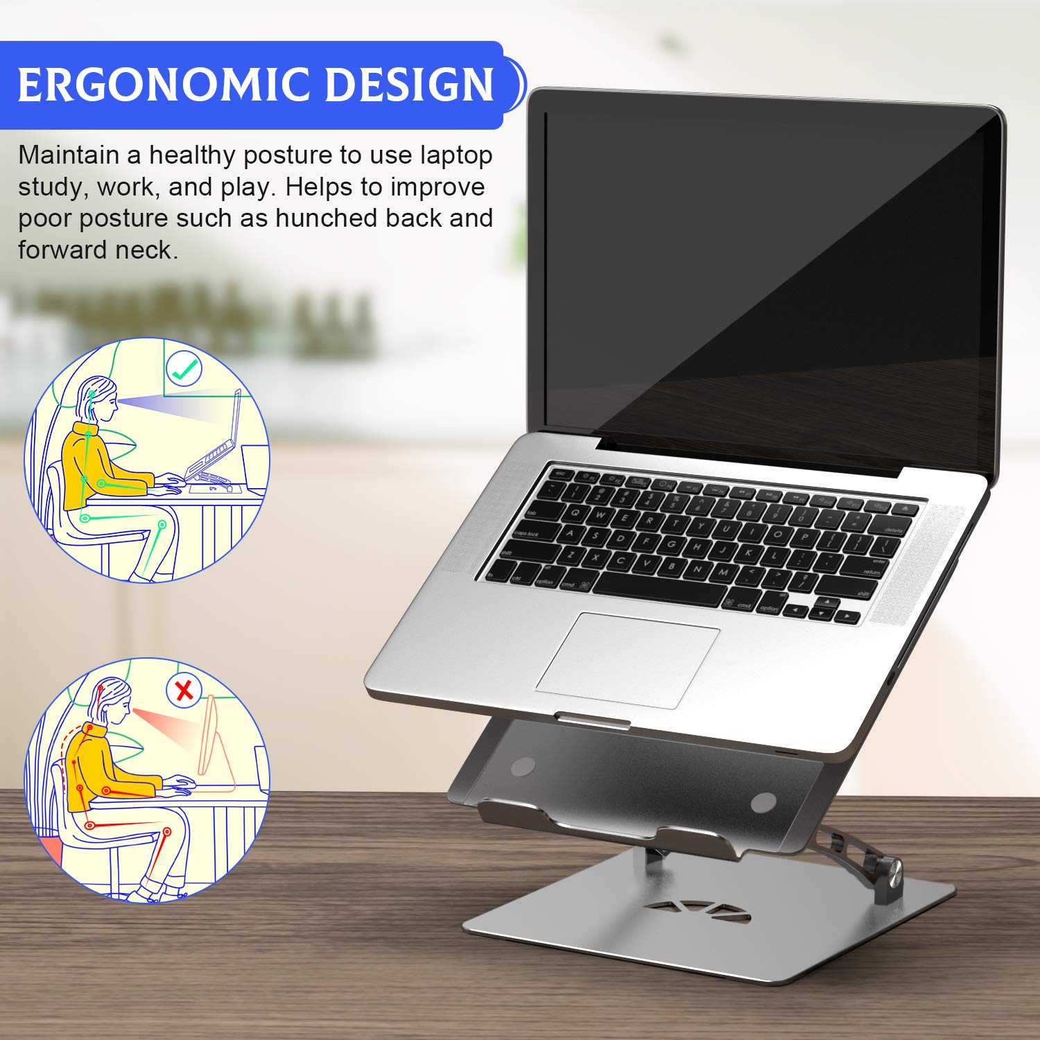 Anivia Laptop Stand,Adjustable Laptop Computer Stand Portable Foldable Laptop Riser Metal Holder Compatible with 10 to 17 Inches Notebook Computer, Silver