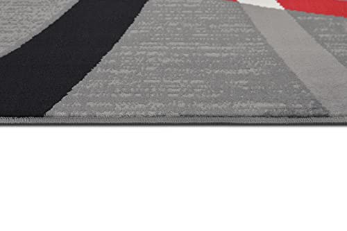 Allstar 5x7 Modern Accent Rug in Grey with Red Abstract Overlapping Curve Design (5' 2" x 7' 0")