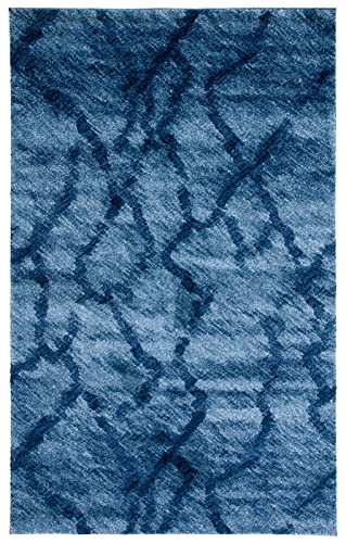 SAFAVIEH Retro Collection 3' x 5' Blue / Dark Blue RET2144 Modern Abstract Non-Shedding Living Room Bedroom Accent Rug