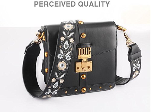 Embroidery Flowers Genuine Leather Handbags Strap HandBag Straps Replacement Shoulder Bag Straps (Black-01)