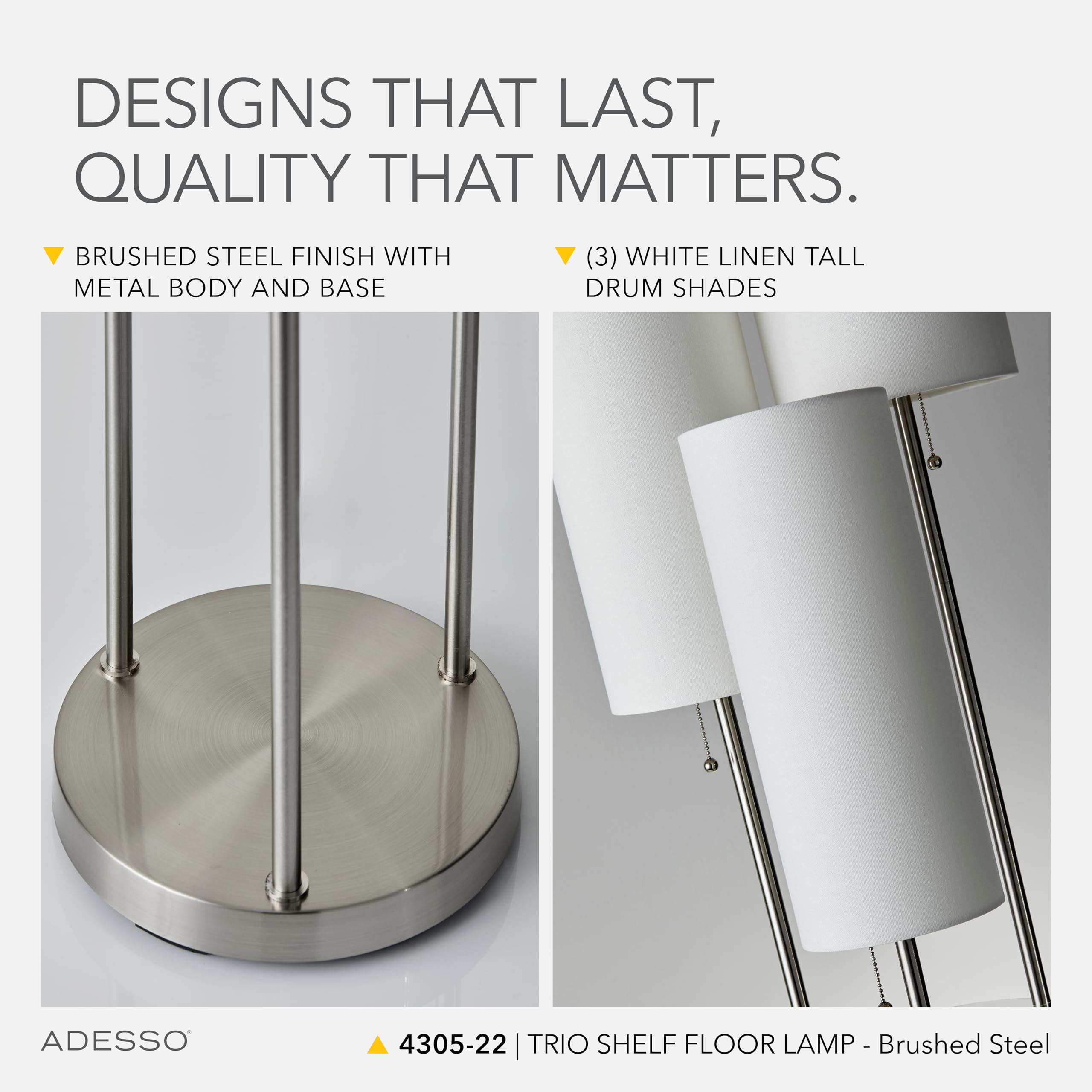 Adesso 4305-22 Trio Floor Lamp, 68.00 x 14.00 x 11.70 inches, Brushed Steel