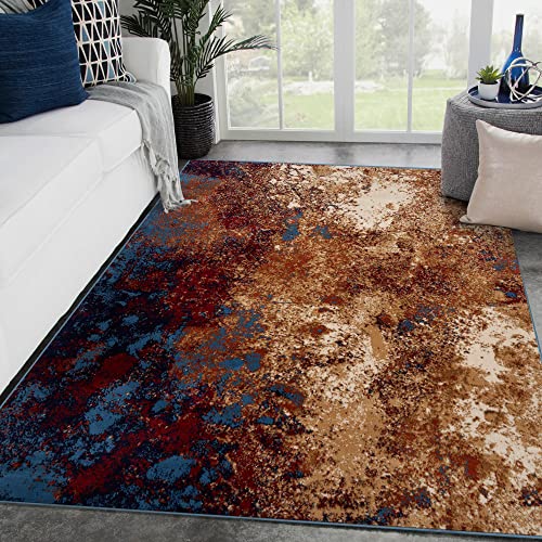 LUXE WEAVERS – Howell Collection – Modern Splatter Blue 5 x 7 Abstract Area Rug