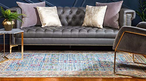 Unique Loom Austin Collection Traditional Border, Floral, Vintage Area Rug, 8' 0" x 10' 0", Blue/Green