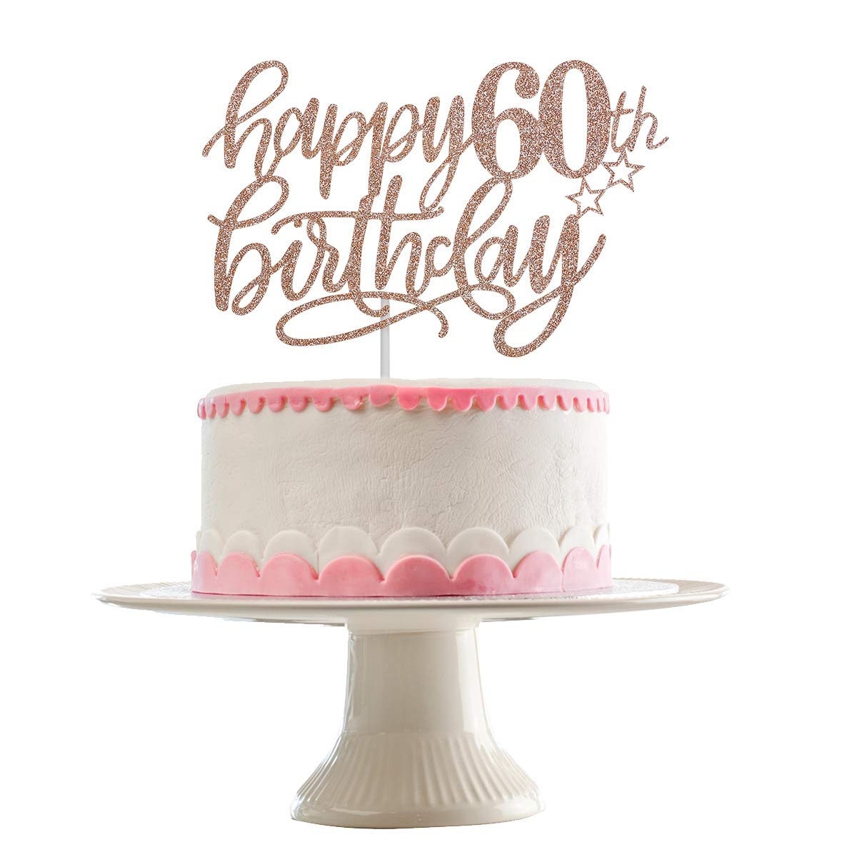 Happy 60th Birthday Cake Topper Rose Gold Glitter, 60th Anniversary Cake Topper 60 Birthday Cake Topper Rose Gold 60th Birthday Cake Decorations for Women