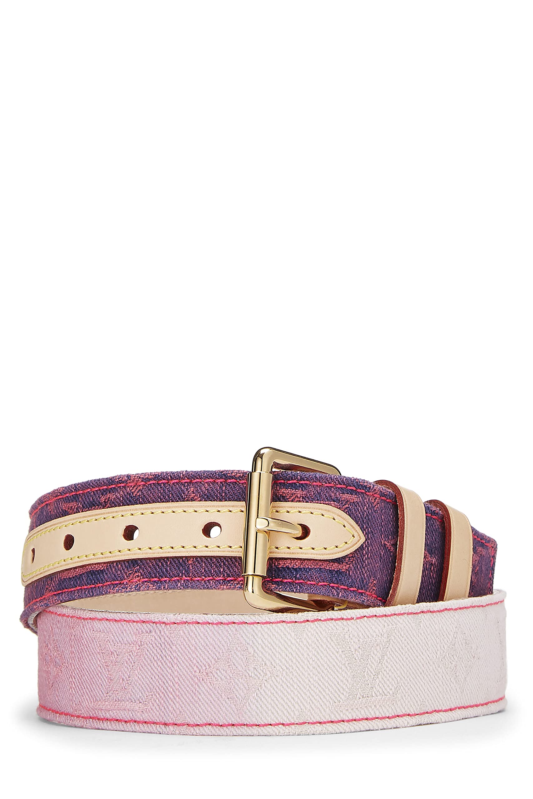 Louis Vuitton, Pre-Loved Pink Ombré Monogram Denim Sunshine Belt 80, Pink