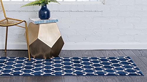 Unique Loom Trellis Collection Modern Morroccan Inspired with Lattice Design Area Rug, Runner 2' 0" x 6' 1", Dark Blue/Navy Blue