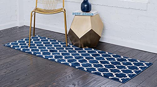 Unique Loom Trellis Collection Modern Morroccan Inspired with Lattice Design Area Rug, Runner 2' 0" x 6' 1", Dark Blue/Navy Blue