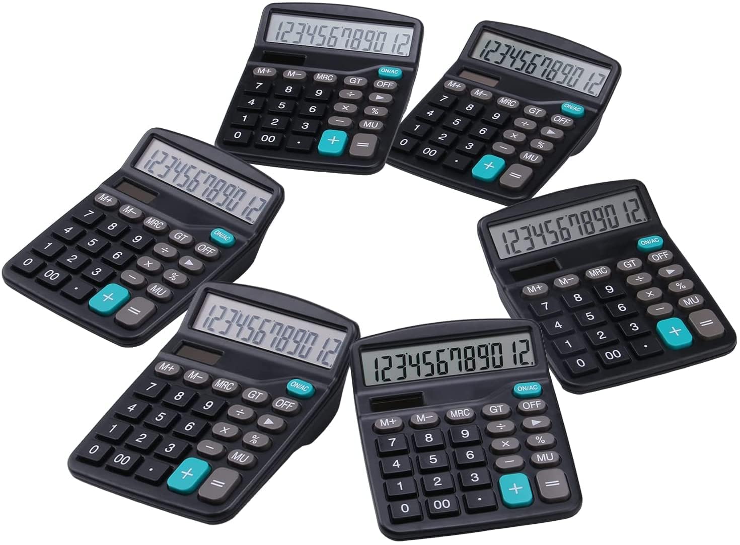LICHAMP Desk Calculators with Big Buttons and Large Display, Office Desktop Calculator Basic 12 Digit with Solar Power and AA Battery (Included), 5 Bulk Pack