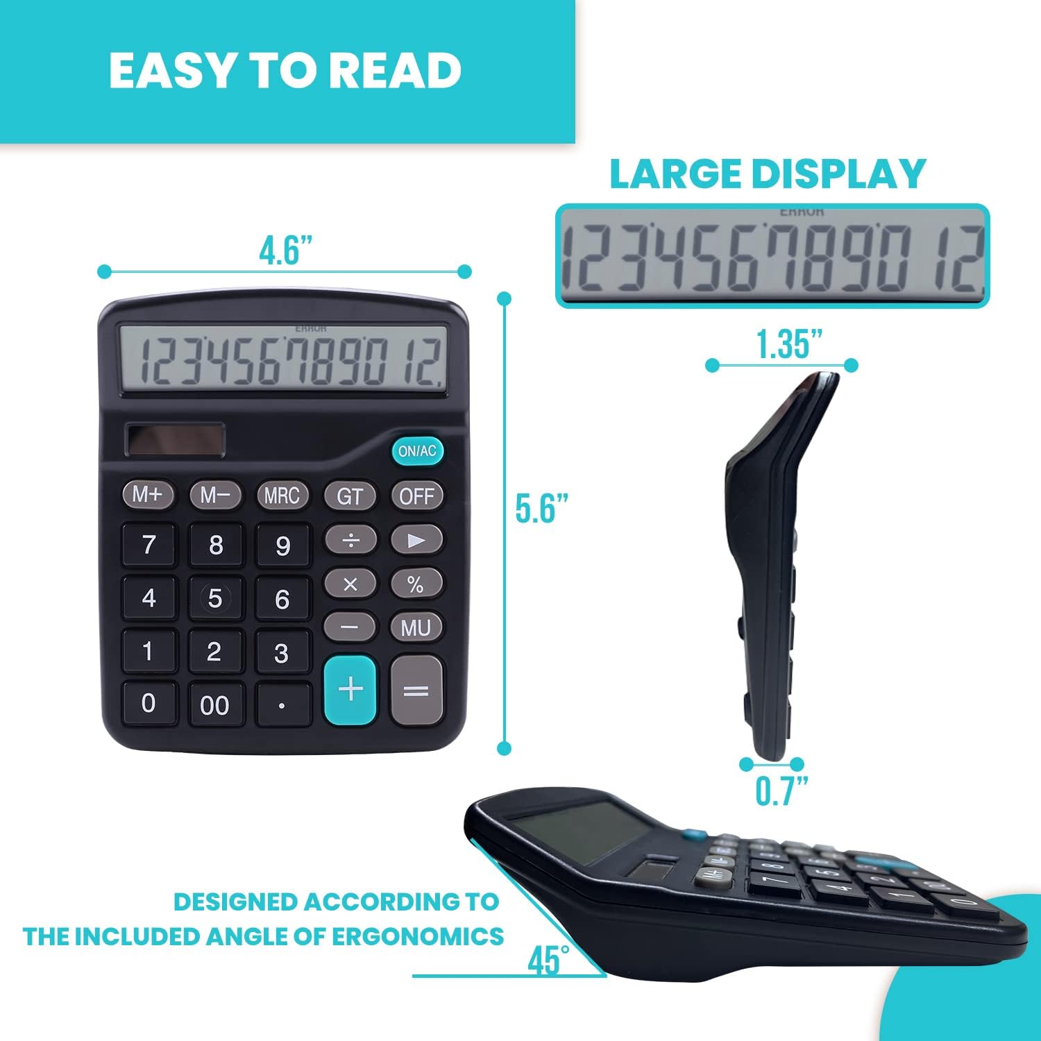 LICHAMP Desk Calculators with Big Buttons and Large Display, Office Desktop Calculator Basic 12 Digit with Solar Power and AA Battery (Included), 5 Bulk Pack