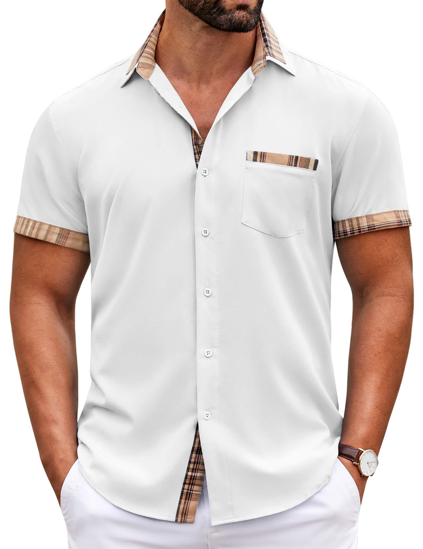 COOFANDY Men's Slim Fit Dress Shirt Short Sleeve Business Casual Shirts White