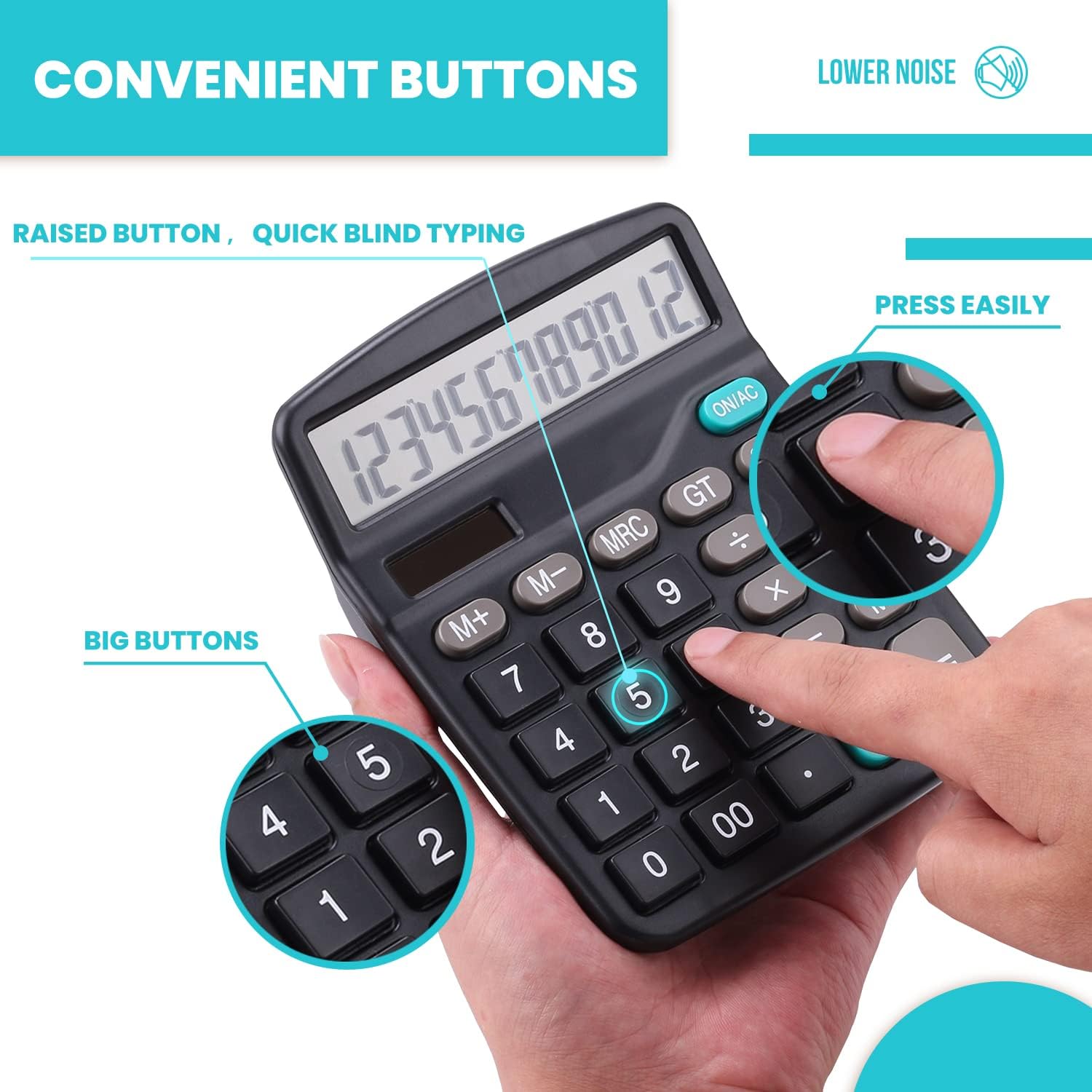 LICHAMP Desk Calculators with Big Buttons and Large Display, Office Desktop Calculator Basic 12 Digit with Solar Power and AA Battery (Included), 5 Bulk Pack