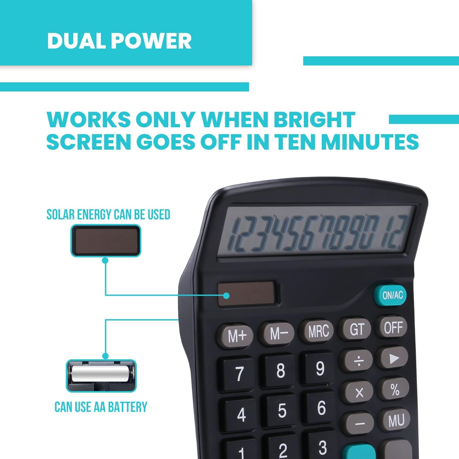LICHAMP Desk Calculators with Big Buttons and Large Display, Office Desktop Calculator Basic 12 Digit with Solar Power and AA Battery (Included), 5 Bulk Pack