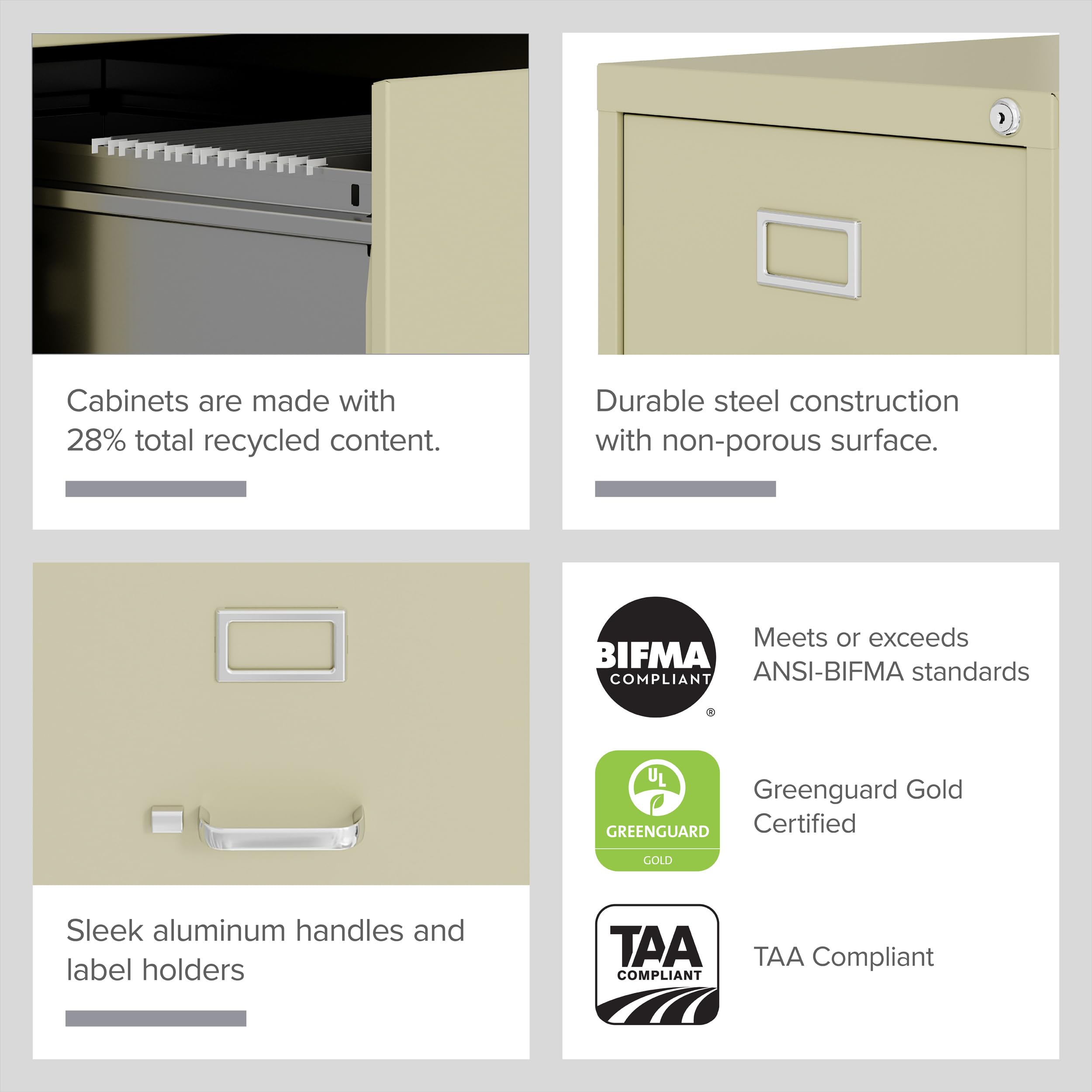 Hirsh Industries 22" Deep Vertical File Cabinet 4-Drawer Letter Size Putty, 17891