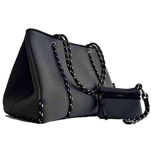 Pole Tribe Neoprene Tote Bags for Women, Lightweight Large Neoprene Bag I Superb Gym Tote or as Womens Travel Totes, made (Charcoal Grey)
