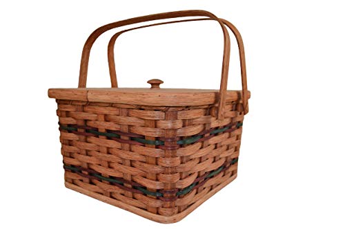 Amish Handmade Large Square Double Pie Carrier Basket with Inside Tray, Lid, and Two Swinging Carrier Handles. Possibility of Fresh Stain Odor, Will Need to Be Aired Out Upon Product Arrival. Colors May Vary.