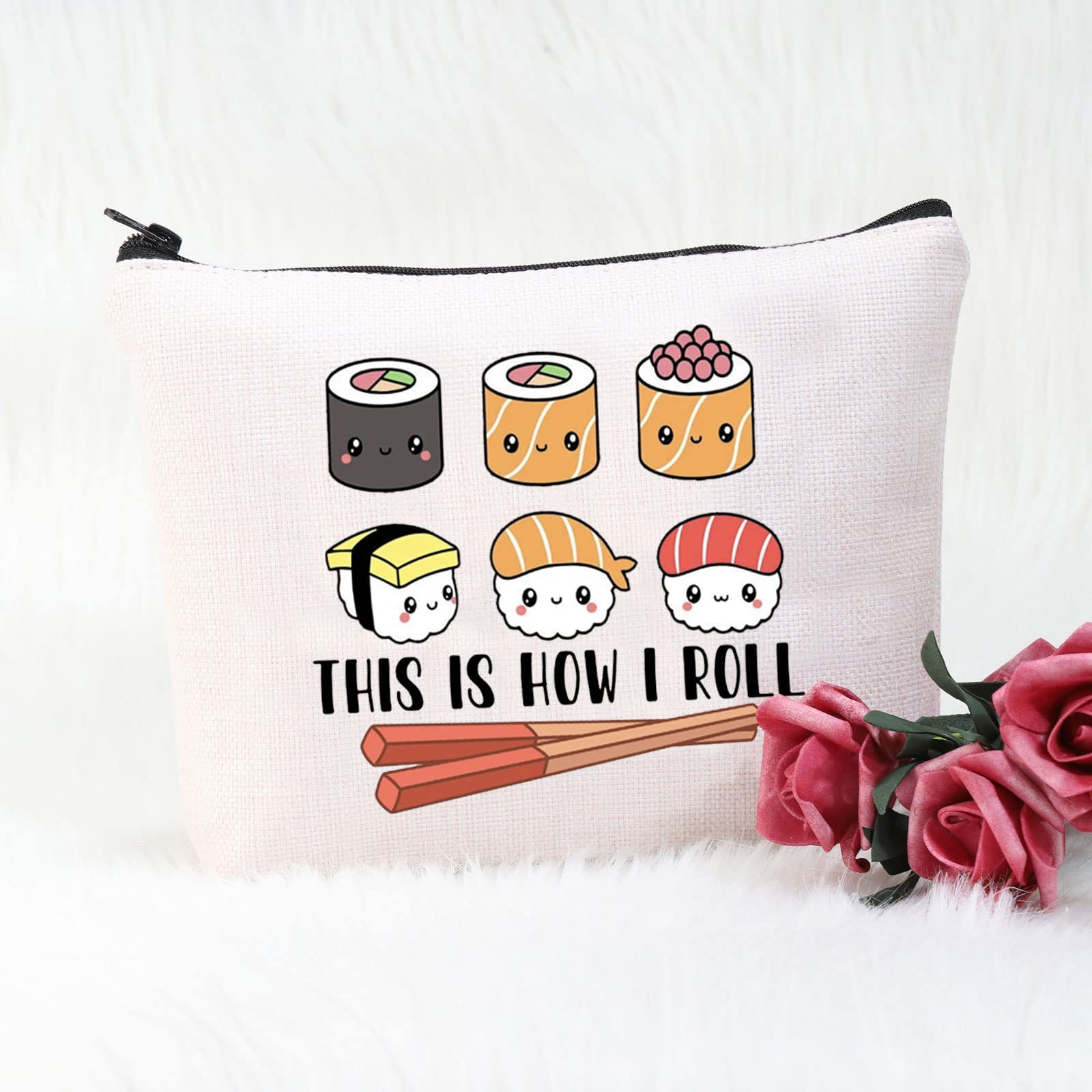 POFULL Sushi Lover Gift This Is How I Roll Cosmetic Bag Sushi Party Gift Japanese Cuisine Sushi Lover Gift (Sushi bag)