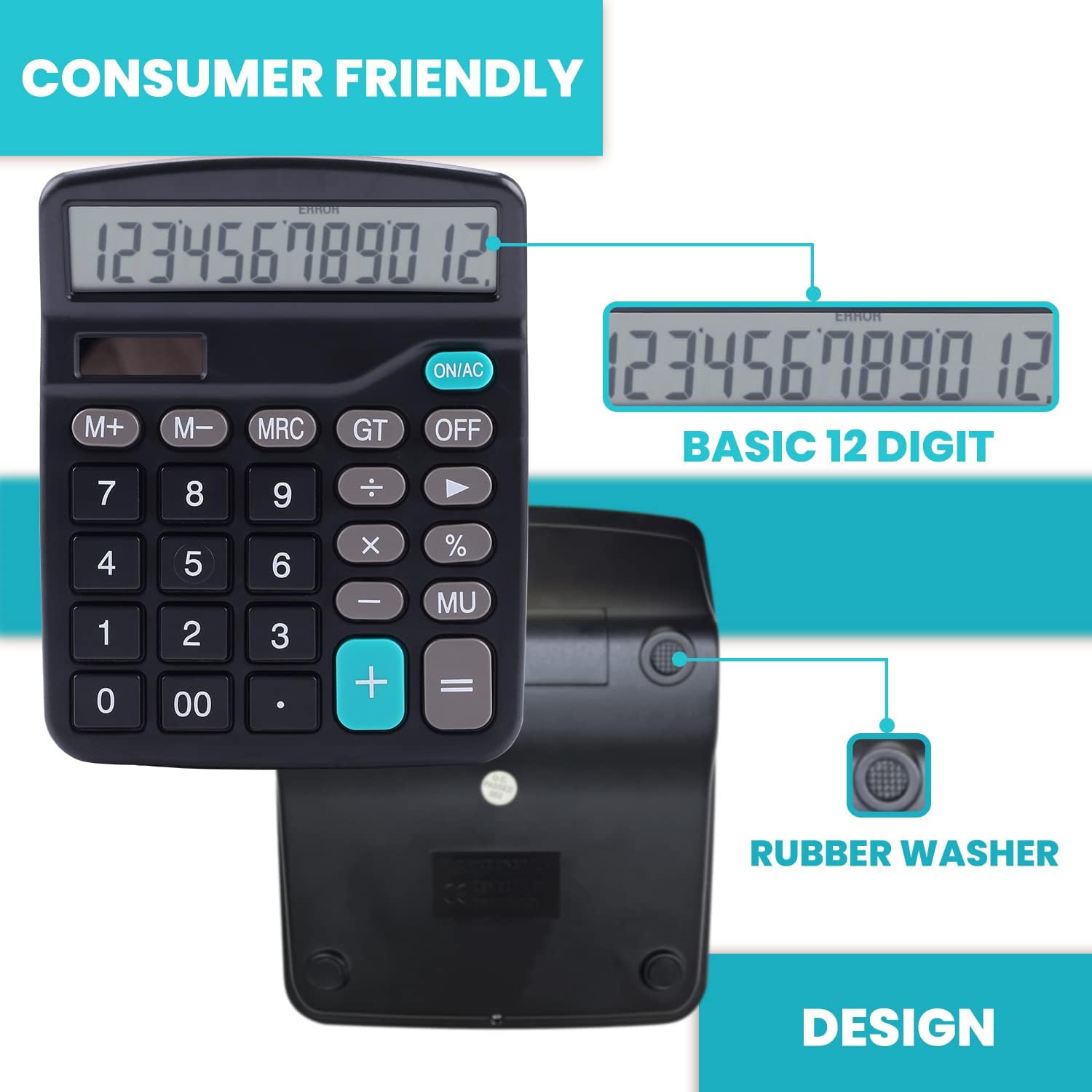 LICHAMP Desk Calculators with Big Buttons and Large Display, Office Desktop Calculator Basic 12 Digit with Solar Power and AA Battery (Included), 5 Bulk Pack
