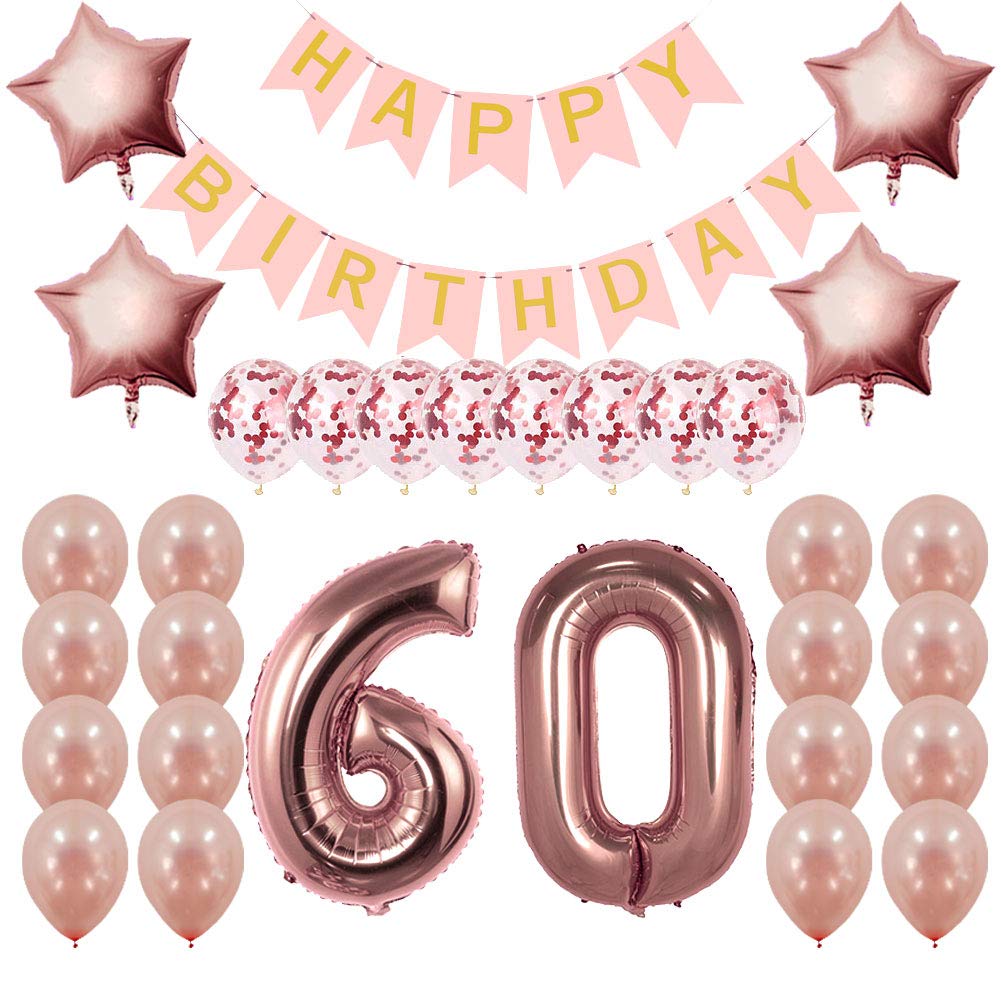 Rose Gold 60th Birthday Decorations Party Supplies Gifts for Women - Create Unique Events with Happy Birthday Banner, 60 Number and Confetti Balloons