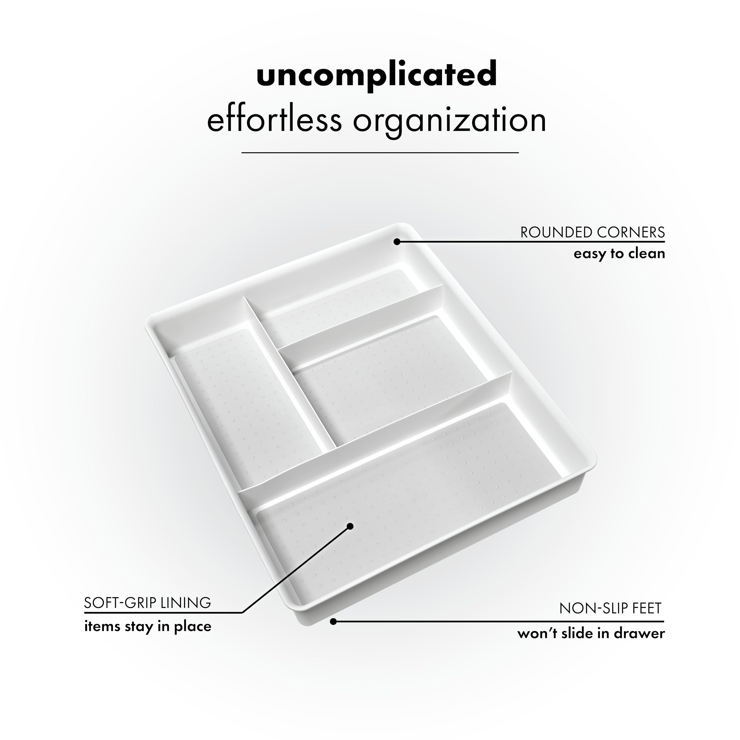 madesmart - 15222 Basic Gadget Tray Organizer - White | BASIC COLLECTION | 4-Compartments | Multi-Purpose Storage | Non-slip Lining | Easy to Clean | Durable | BPA-Free