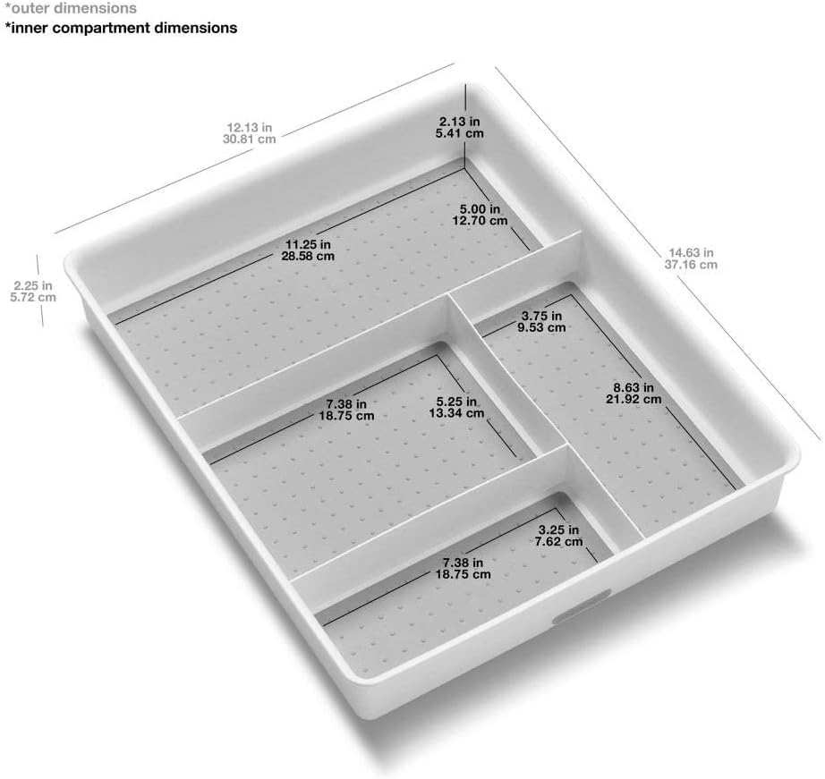 madesmart - 15222 Basic Gadget Tray Organizer - White | BASIC COLLECTION | 4-Compartments | Multi-Purpose Storage | Non-slip Lining | Easy to Clean | Durable | BPA-Free