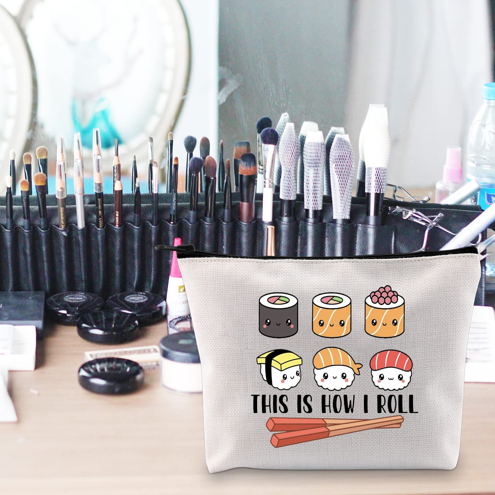 POFULL Sushi Lover Gift This Is How I Roll Cosmetic Bag Sushi Party Gift Japanese Cuisine Sushi Lover Gift (Sushi bag)