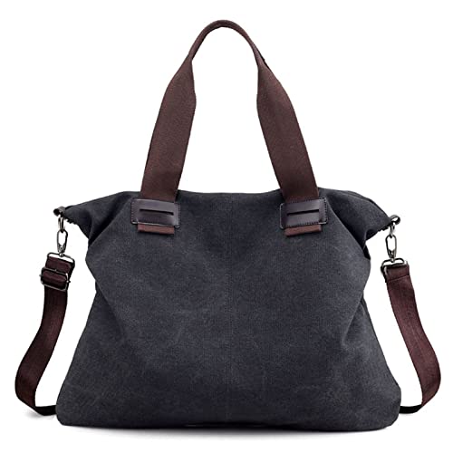 Women's Vintage Canvas Shoulder Totes Purse Handbag Crossbody Bag for Work Travel School Shopping (Black)