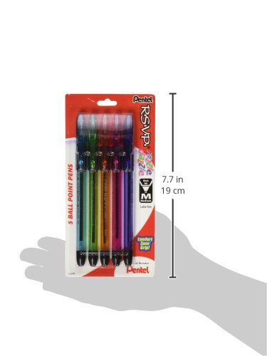 Pentel R.S.V.P. Razzle-Dazzle Ballpoint Pen, Medium Line, Black Ink, 5 Pack (BK91RDBP5M)