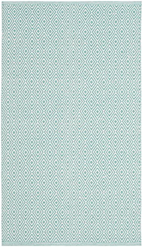 SAFAVIEH Montauk Collection 2'6" x 4' Ivory / Aqua MTK515A Handmade Flatweave Cotton Accent Rug