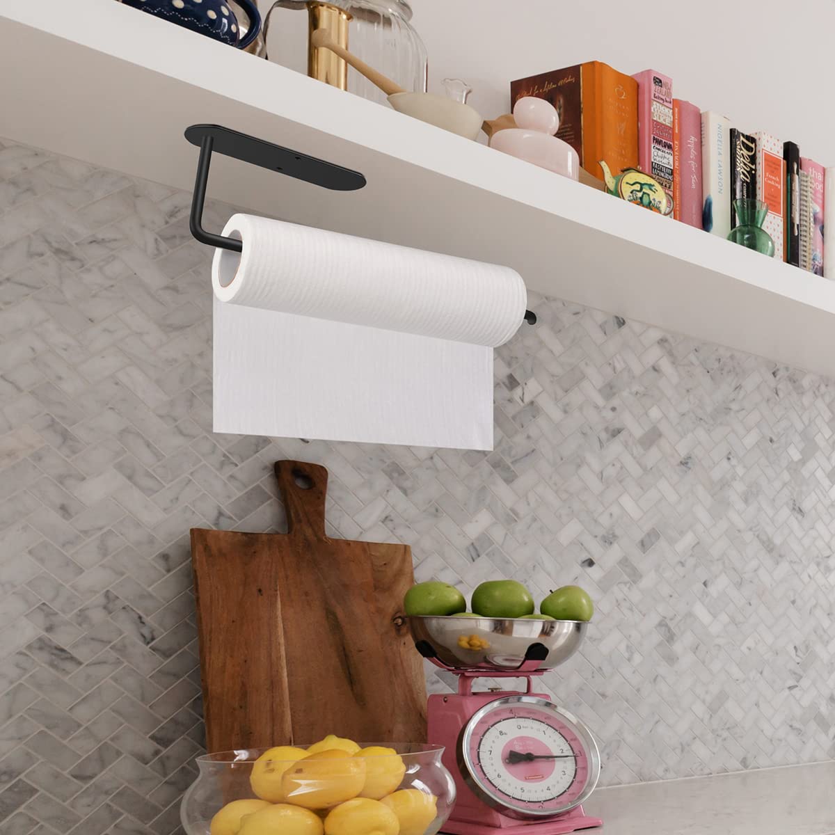 KSWLLO Paper Towel Holder Under Cabinet, Stick on Wall Paper Towel Stand, SUS304 Stainless Steel Space Saver Drill Paper Towel Holder for Kitchen, Bathroom, Cabinets