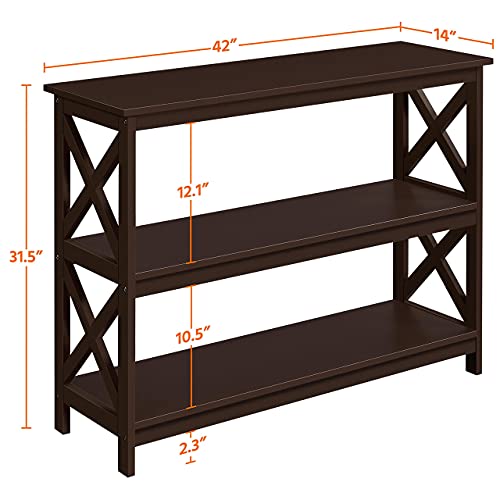Yaheetech 3 Tier Console Table with 3 Storage Shelves, Entryway Table Sofa Side Narrow Long Table Bookshelf for Hallway Living Room, Accent Furniture, Espresso