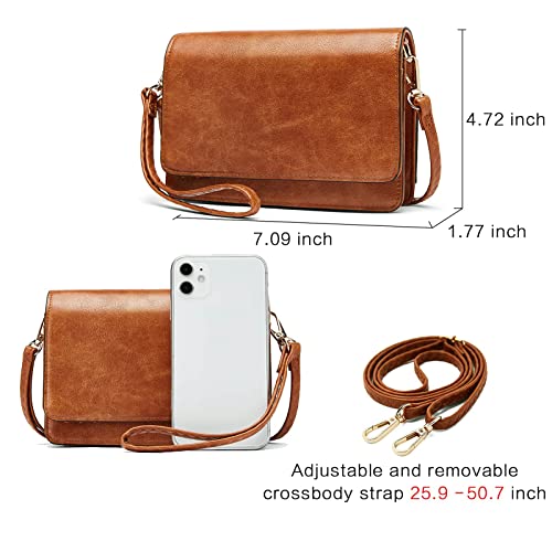 BROMEN Crossbody Bags for Women Small Size Crossbody Purse Wristlet Wallet Purse with Multi Card Slots Adjustable Strap Brown