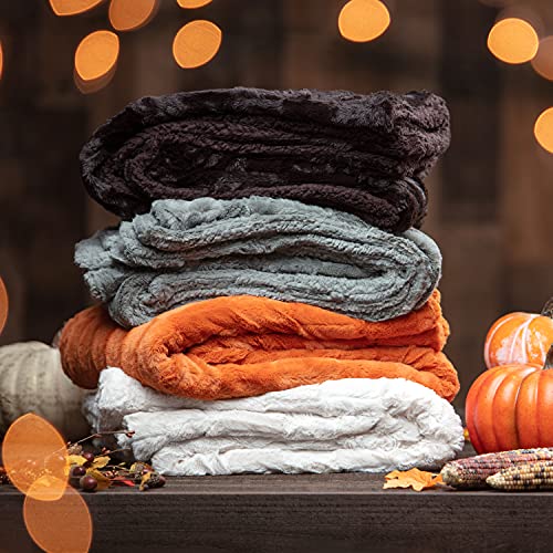 Chanasya Fuzzy Faux Fur Rectangular Embossed Throw Blanket - Super Soft and Warm Lightweight Reversible Sherpa for Couch, Home, Living Room, and Bedroom Décor (50x65 Inches) Orange