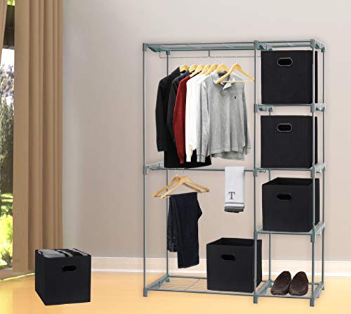 6 Pack - SimpleHouseware Foldable Cube Storage Bin with Handle, Black