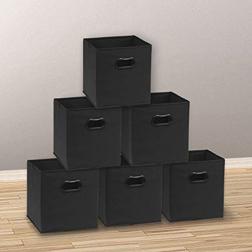 6 Pack - SimpleHouseware Foldable Cube Storage Bin with Handle, Black